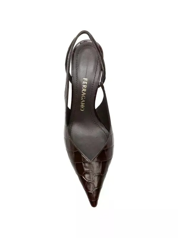 FERRAGAMO Croc-effect Slingback Pumps