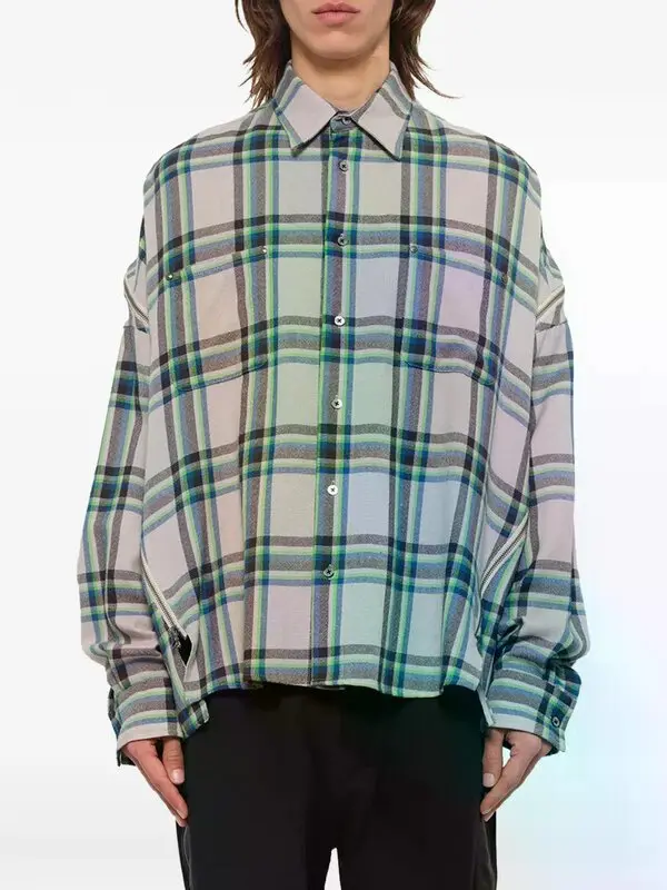 Facetasm Check-pattern Zip-detail Shirt - Grey