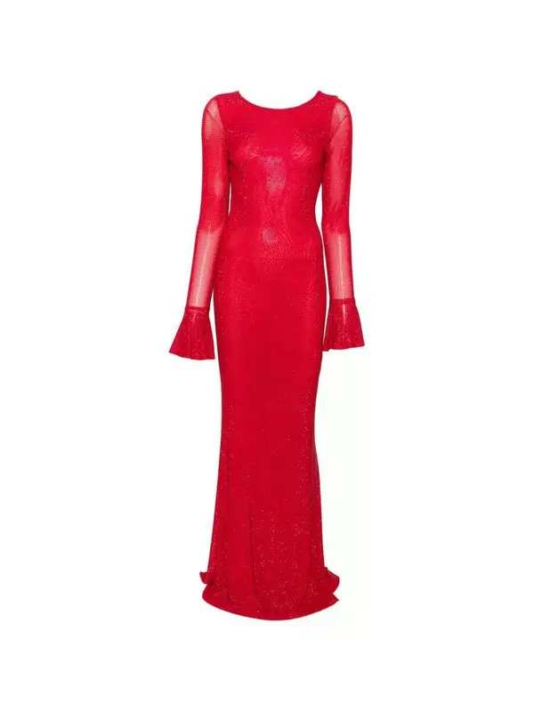 TWENTY FOURHAITCH Crystal-embellished Bell Sleeve Maxi Dress