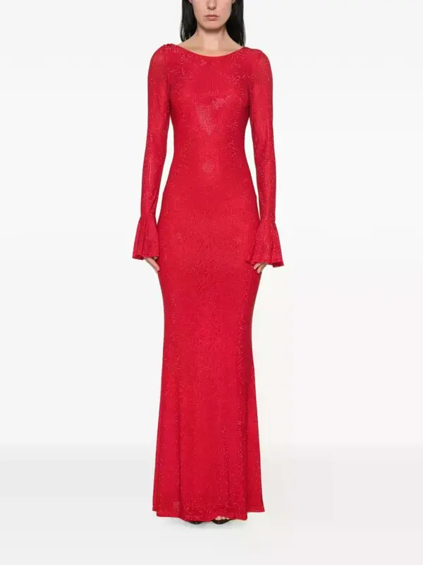 TWENTY FOURHAITCH Crystal-embellished Bell Sleeve Maxi Dress