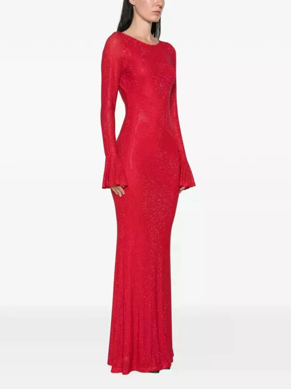 TWENTY FOURHAITCH Crystal-embellished Bell Sleeve Maxi Dress