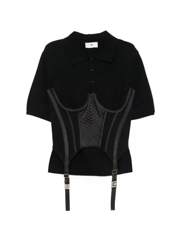 Elisabetta Franchi Ribbed-knit Short-sleeve Polo Shirt - Black