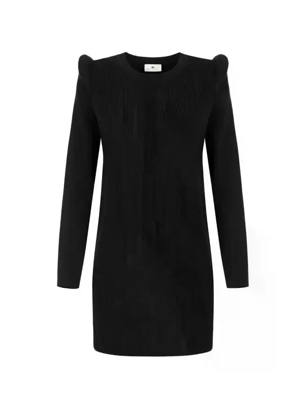 Elisabetta Franchi Mini Dress In Knit Fabric With 3d Details - Black