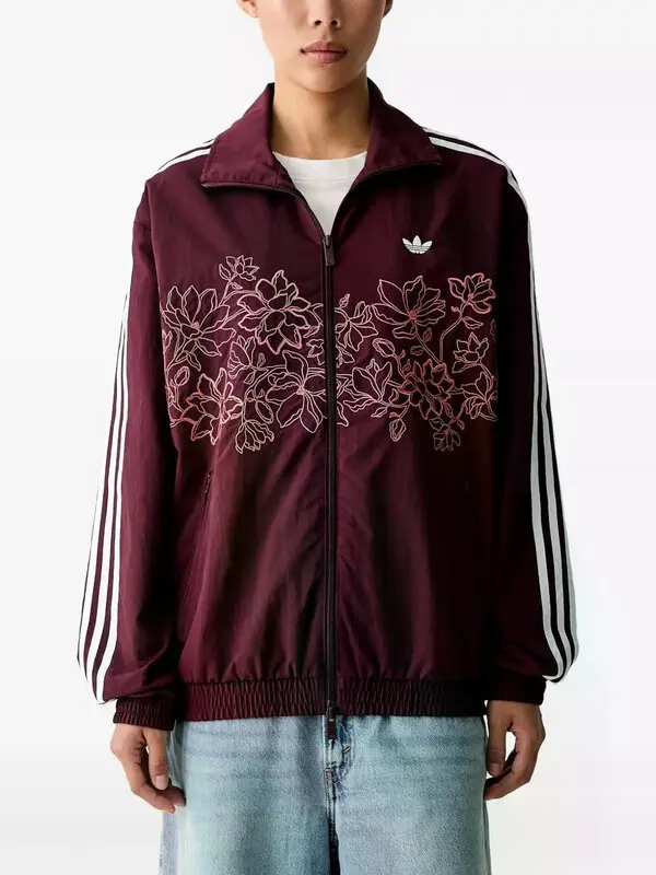 Adidas Floral Gfx Firebird Floral-embroidered Zip-up Sweatshirt