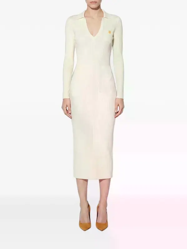 Elisabetta Franchi Knit Dress With Openwork Embroideries - Neutrals