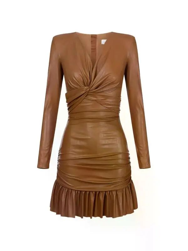 Elisabetta Franchi Mini Dress With Flounce - Brown