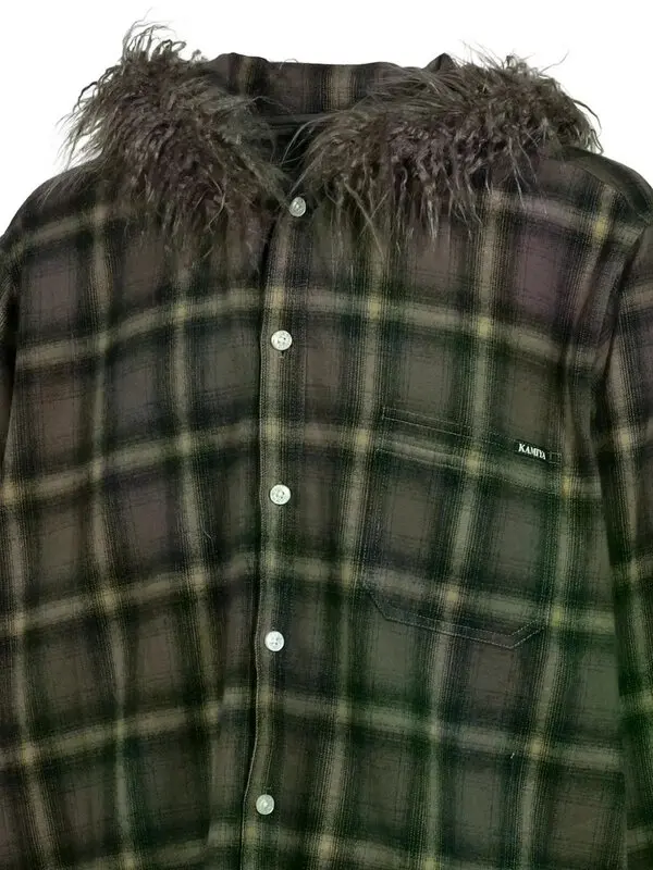 KAMIYA Faux-fur-trim Hooded Check Overshirt