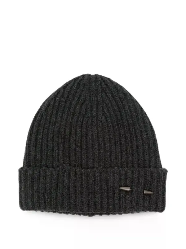Isabel Benenato Ribbed-knit Spike-detail Beanie Hat - Grey