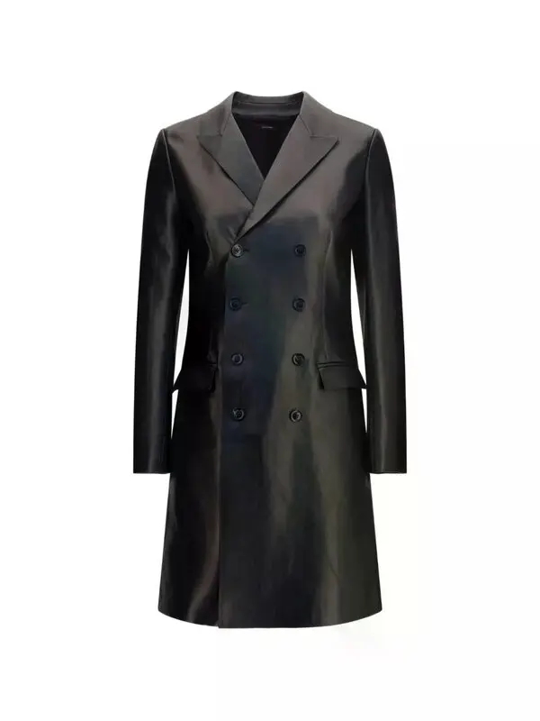 TOM FORD Double-breasted Calf Leather Coat - Black