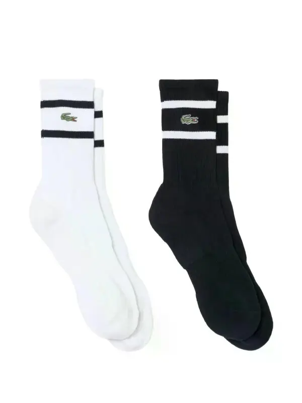 Lacoste Logo-appliqué Striped Crew Socks - Black