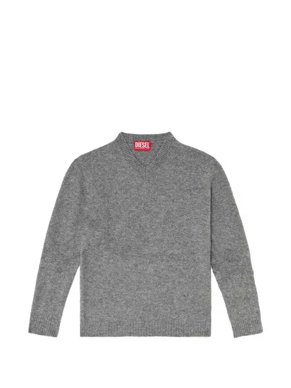DIESEL® V-neck Jumper In Wrinkled Boiled Knit - Grey