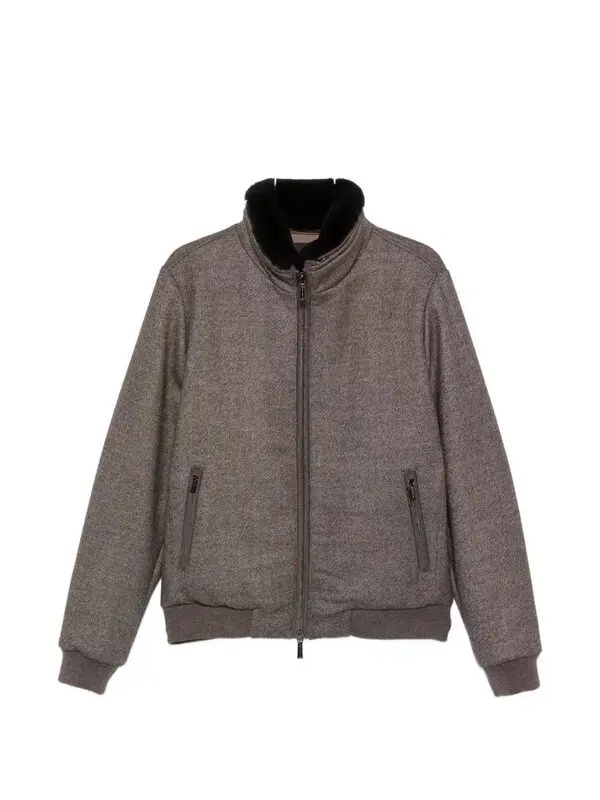 MOORER Fur-collar Zip-up Jacket