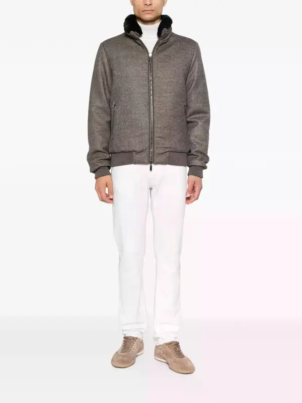 MOORER Fur-collar Zip-up Jacket
