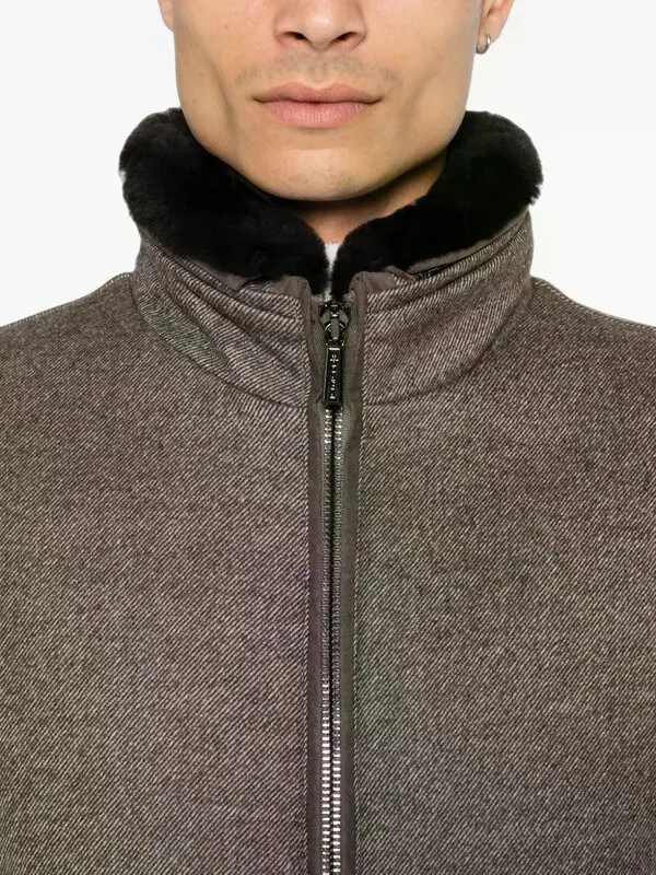 MOORER Fur-collar Zip-up Jacket