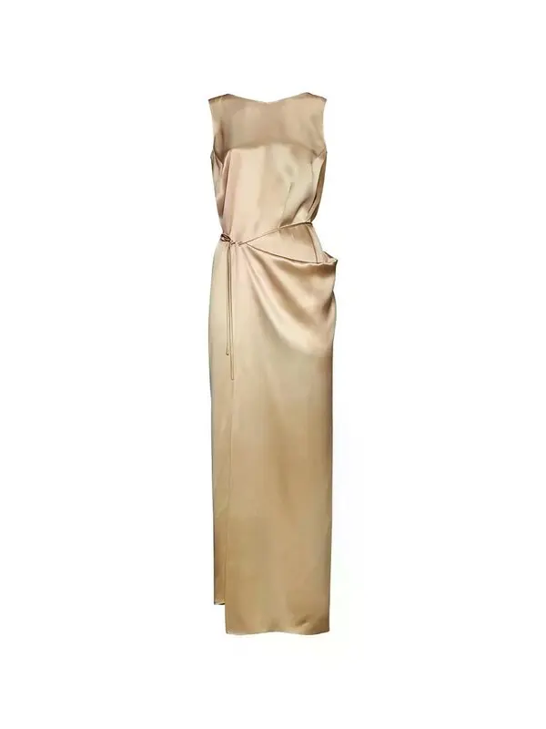 FERRAGAMO Satin-finish Wrap-style Maxi Dress - Neutrals