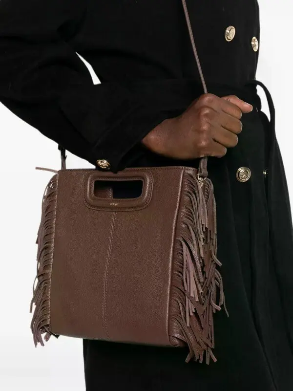 Maje Fringed Leather Tote Bag - Brown