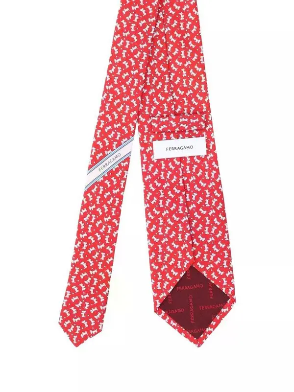 FERRAGAMO Dog-print Silk Tie - Red