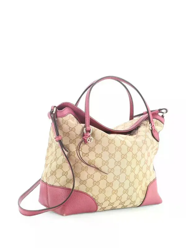 Gucci Bree Convertible Top Handle Bag Gg Canvas With Leather Medium Tote Bag