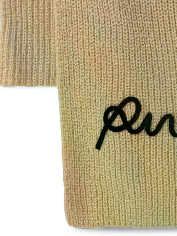 Pinko Logo-embroidered Ribbed Scarf - Neutrals