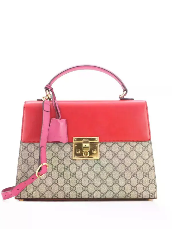 Gucci Padlock Top Handle Bag Gg Coated Canvas And Leather Medium Satchel