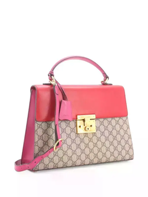 Gucci Padlock Top Handle Bag Gg Coated Canvas And Leather Medium Satchel
