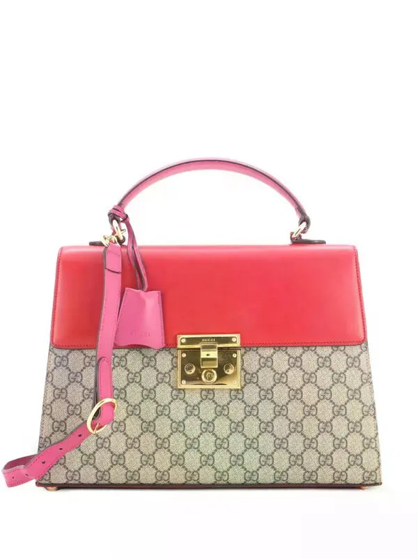 Gucci Padlock Top Handle Bag Gg Coated Canvas And Leather Satchel - Brown