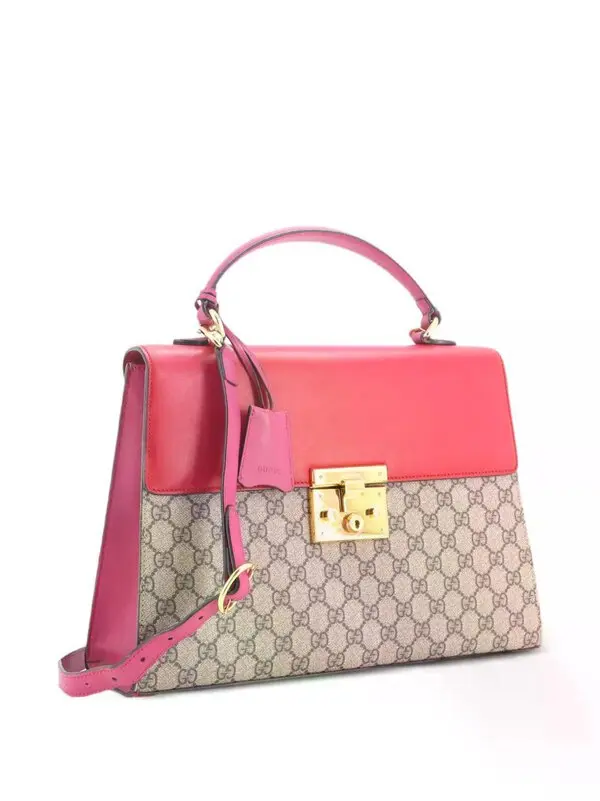 Gucci Padlock Top Handle Bag Gg Coated Canvas And Leather Satchel - Brown