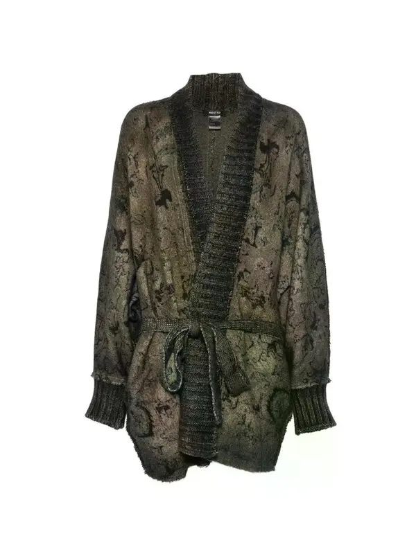 Avant Toi Jacquard Knit Belted Coat - Green