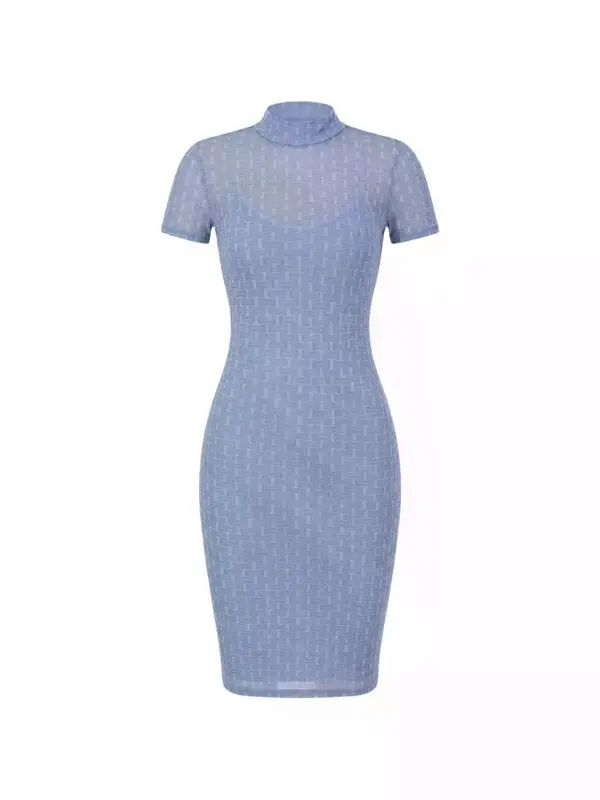 Hugo Geometric-mesh High-neck Mini Dress - Blue