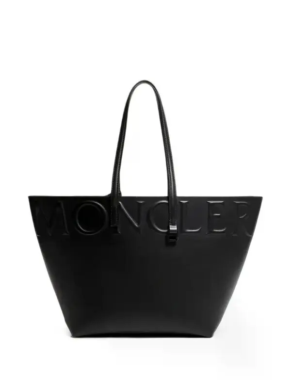 Moncler Small Debossed-logo Calf Leather Tote Bag - Black
