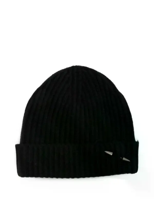 Isabel Benenato Ribbed-knit Spike-detail Beanie Hat - Black