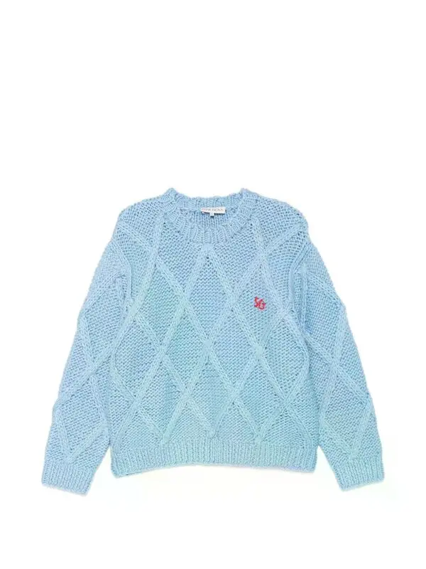Stine Goya Cable Knit Embroidered Logo Sweater - Blue