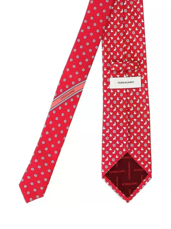 FERRAGAMO Charms-print Silk Tie - Red