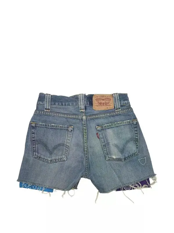 HTC LOS ANGELES Bandana-insert Frayed Denim Shorts - Blue