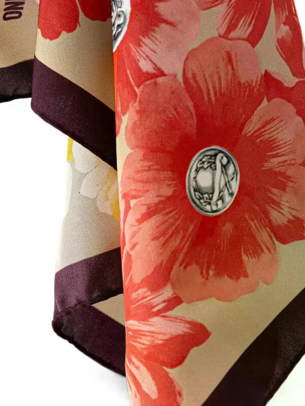 Moschino Floral-print Button-motif Scarf - Red