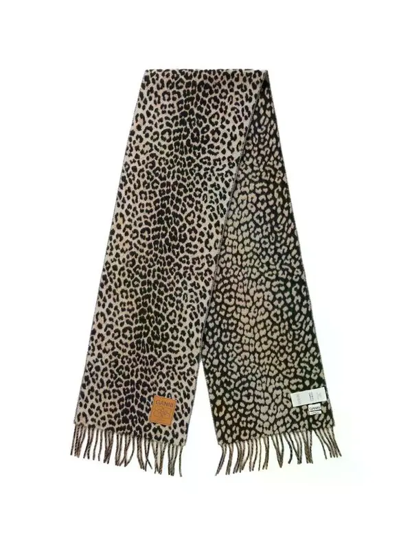 GANNI Leopard-print Fringed Scarf