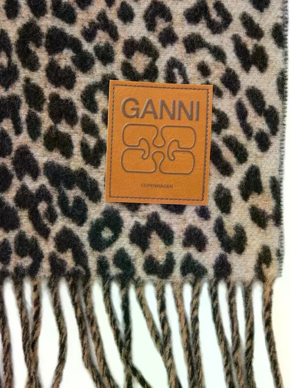 GANNI Leopard-print Fringed Scarf