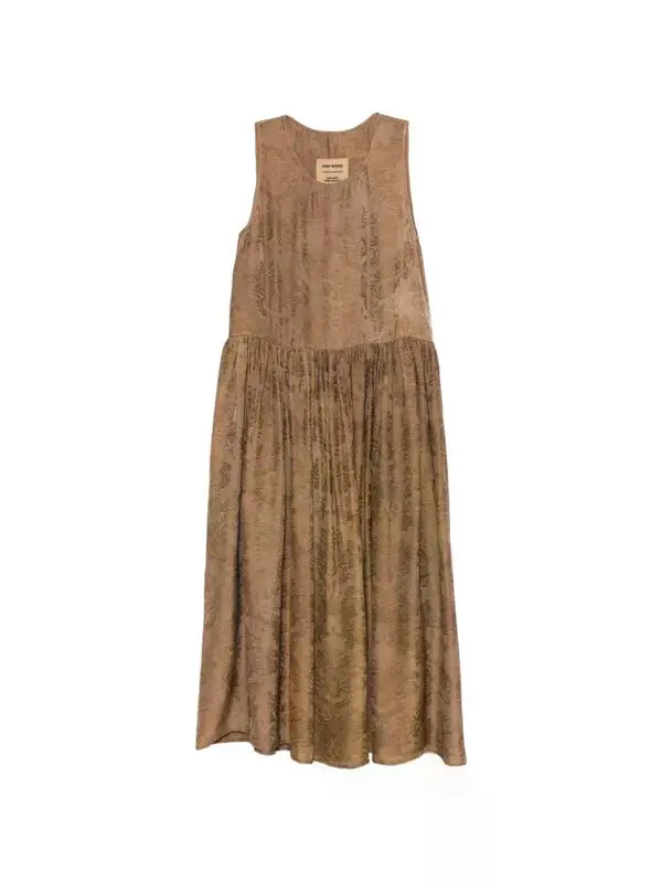 UMA WANG Damask-pattern Gathered Dress - Brown