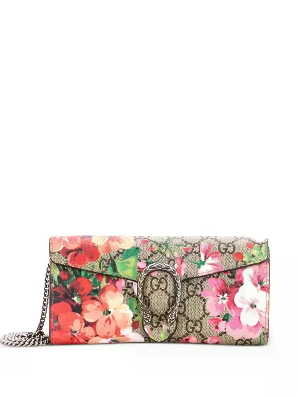 Gucci Dionysus Chain Wallet Blooms Print Gg Coated Canvas Long Clutch Bag - Brown