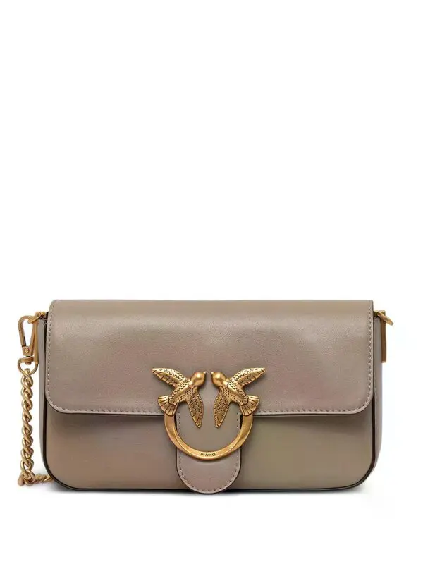 Pinko Love Birds-hardware Leather Crossbody Bag - Grey