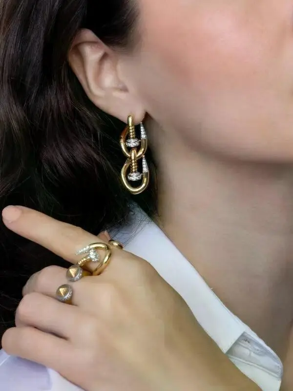 David Webb Double Bent Nail Diamond Earrings