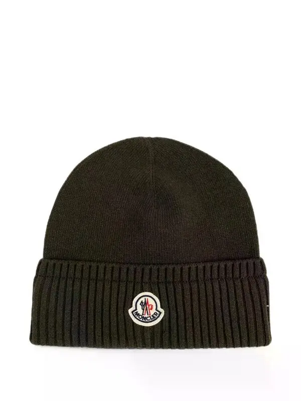 Moncler Logo-patch Ribbed-trim Beanie Hat - Green