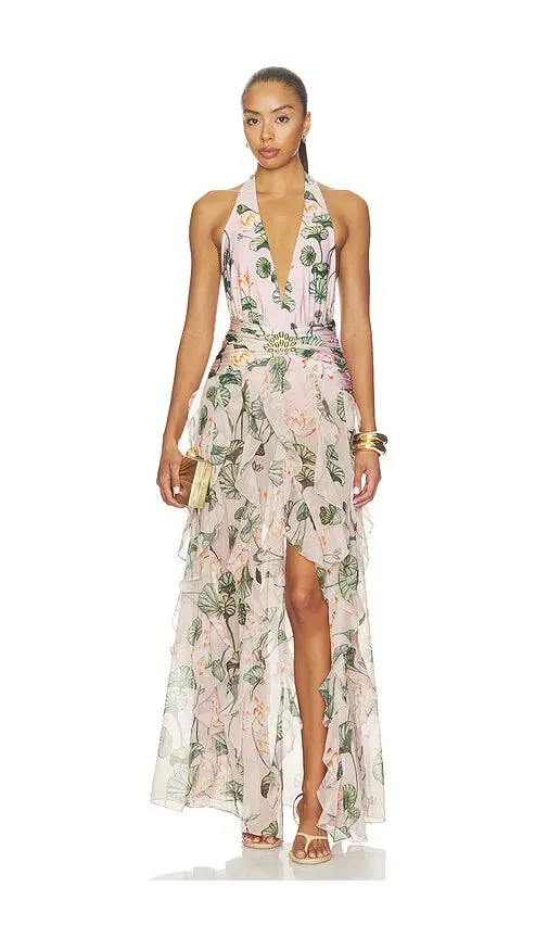 PatBO Lotus Plunge Maxi Dress In . Also - Pink