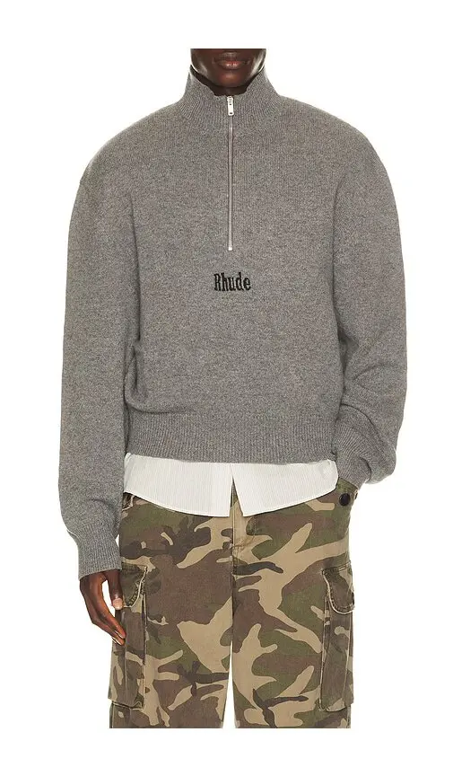 Rhude Quarter Zip Knit Top In . Also - Grey