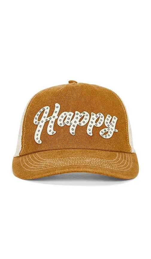 HAPPY CAPS Leather Studded Script Meshback - Brown