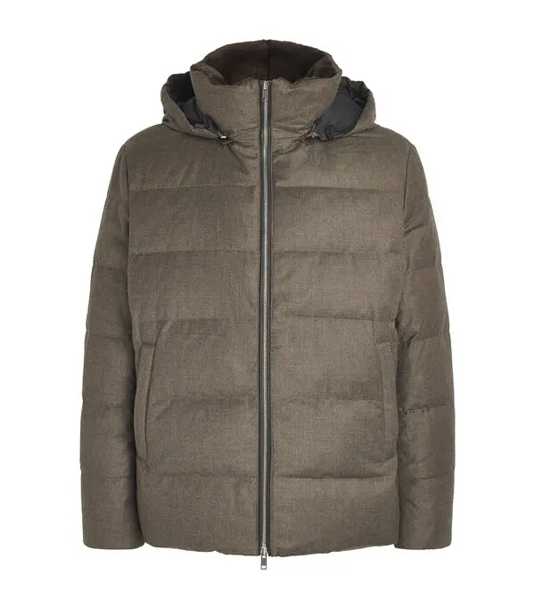 YVES SALOMON Down Wool-silk Hooded Parka - Brown