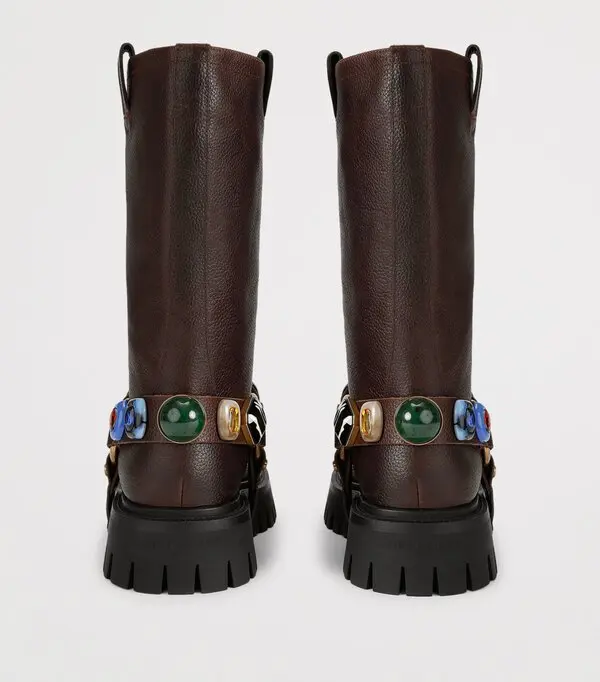 Kurt Geiger Leather Loulou Harness Biker Boots