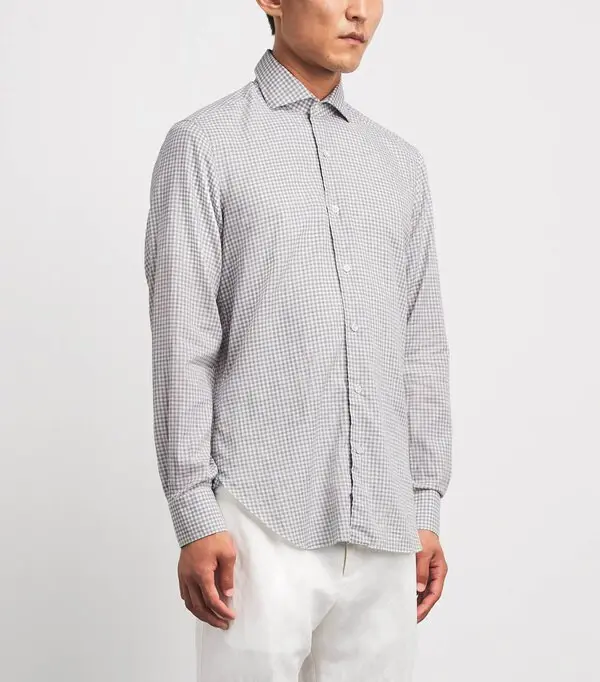 BARBA NAPOLI Cotton Washed Check Shirt - Grey