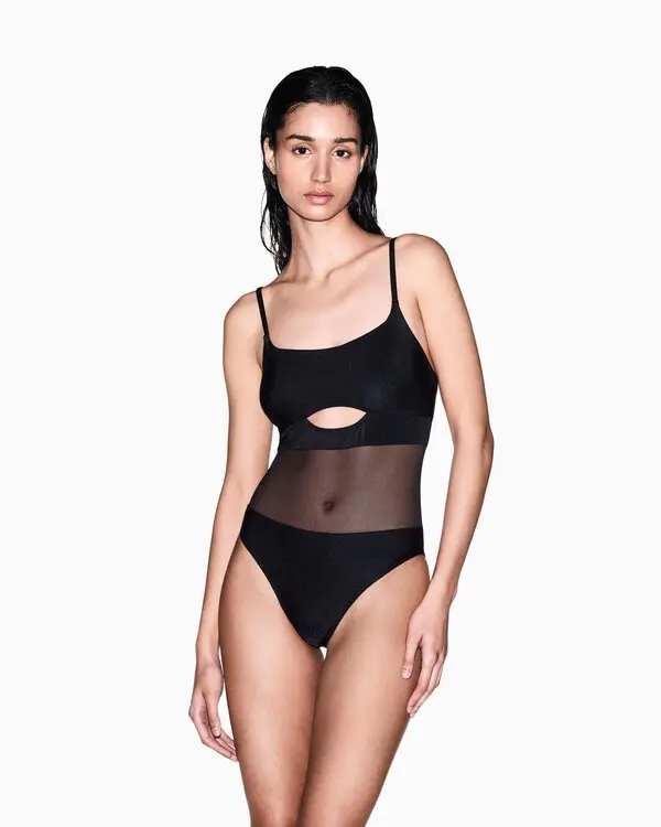 Armani Exchange Minimal Chic Swimsuit In Recycled Stretch Nylon
