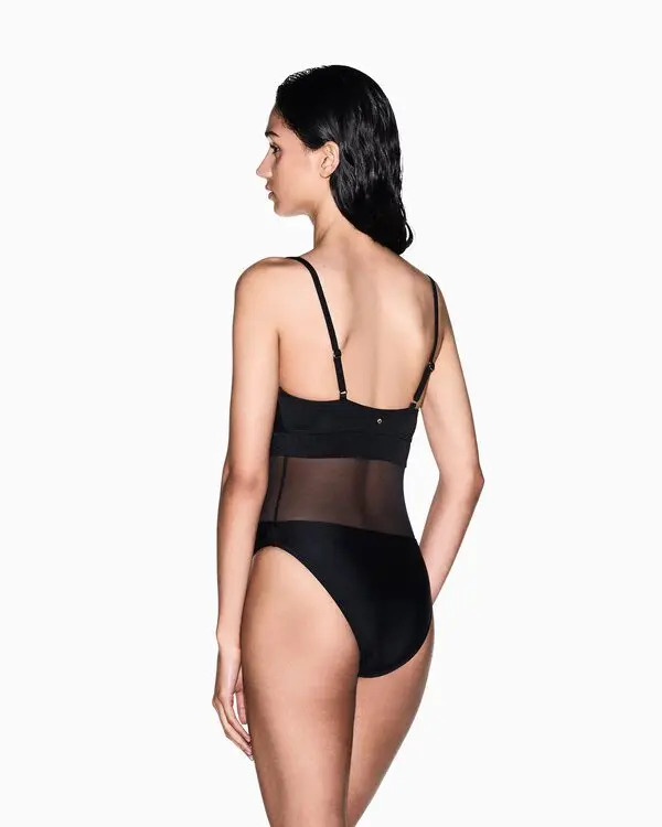 Armani Exchange Minimal Chic Swimsuit In Recycled Stretch Nylon